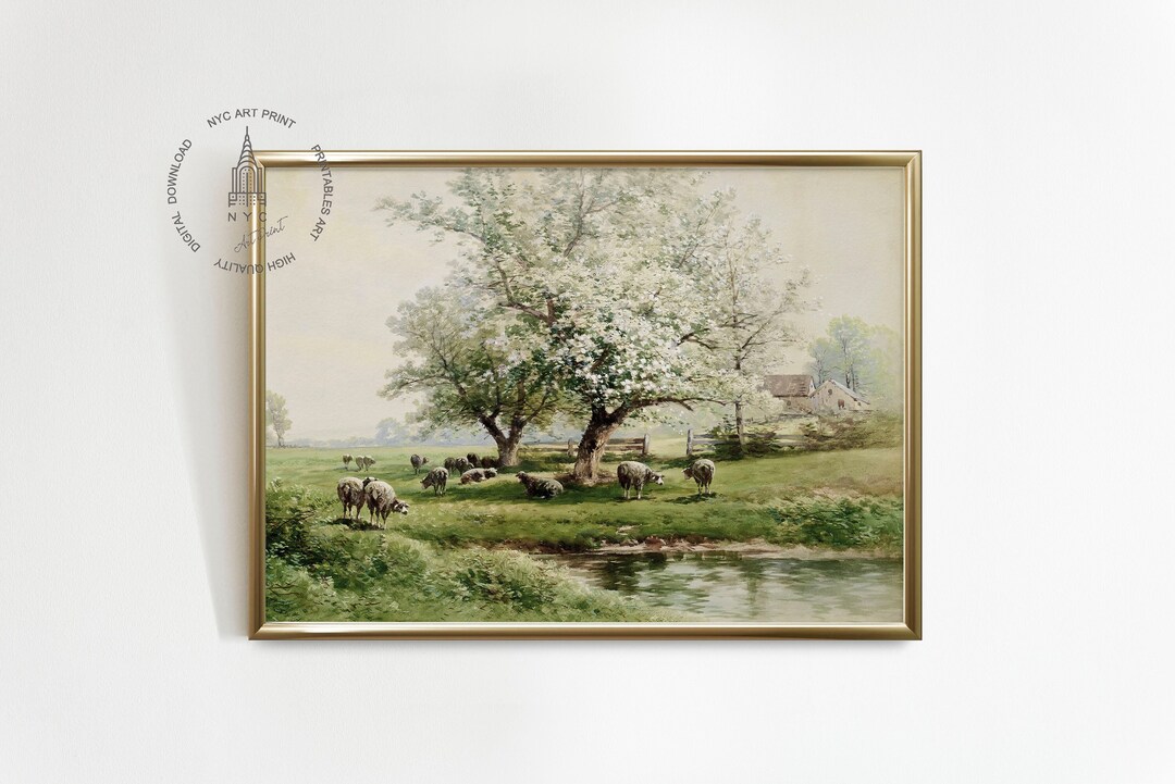 Vintage Spring Landscape Wall Art Print, Spring Decor, Vintage Blossom ...
