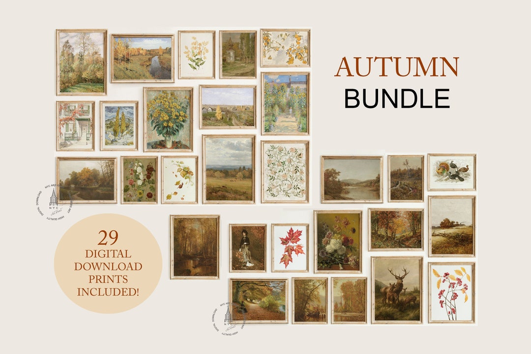 Autumn Wall Art, Autumn Gallery Wall Set of 29, Vintage Autumn ...