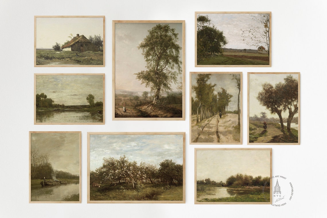 Vintage Prints Gallery Wall Set of 9, Rustic Printable Wall Art ...