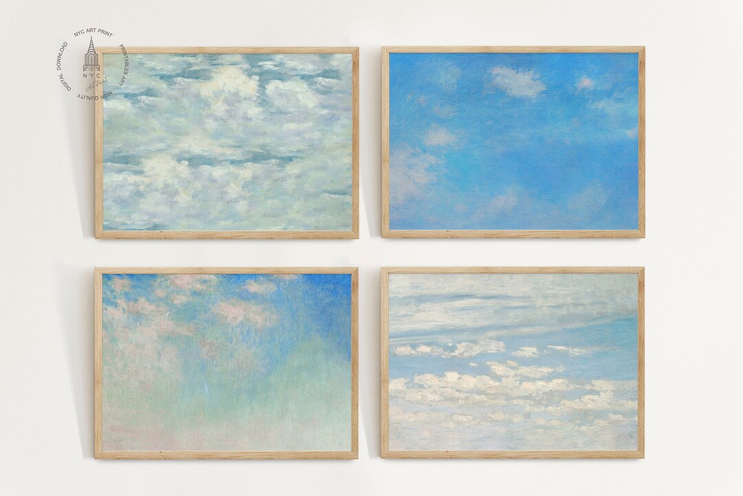 Set of 4 Vintage Claude Monet Sky Art Prints, Clouds and Sky Painting ...
