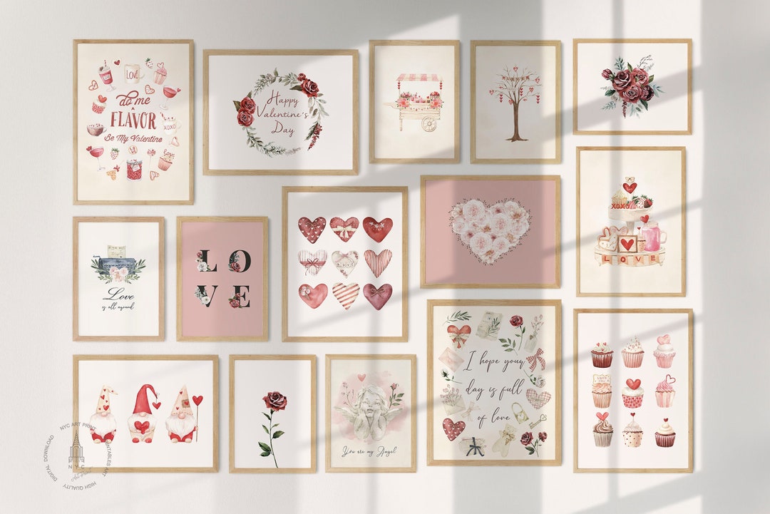 Valentines Gallery Wall Set of 15, Valentines Poster, Valentines Day ...