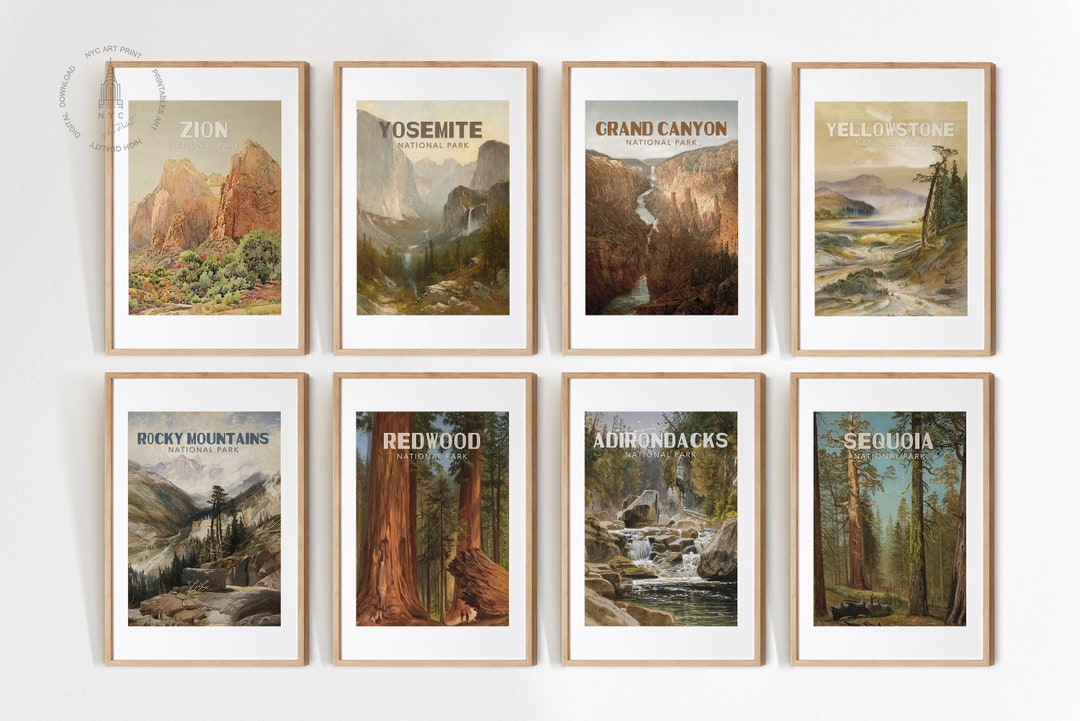 Set of 8 Vintage National Parks Art Print, National Parks Poster ...