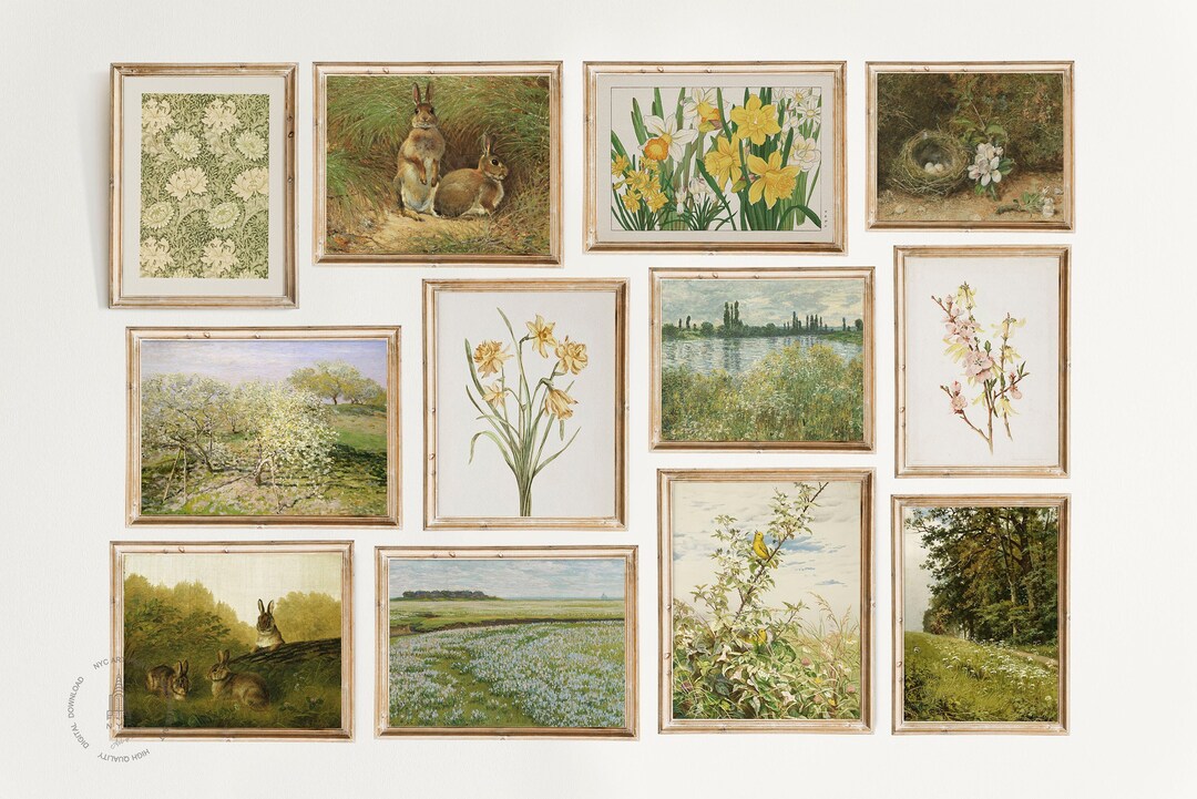Vintage Spring Gallery Wall Set of 12, Rustic Printable Wall Art ...