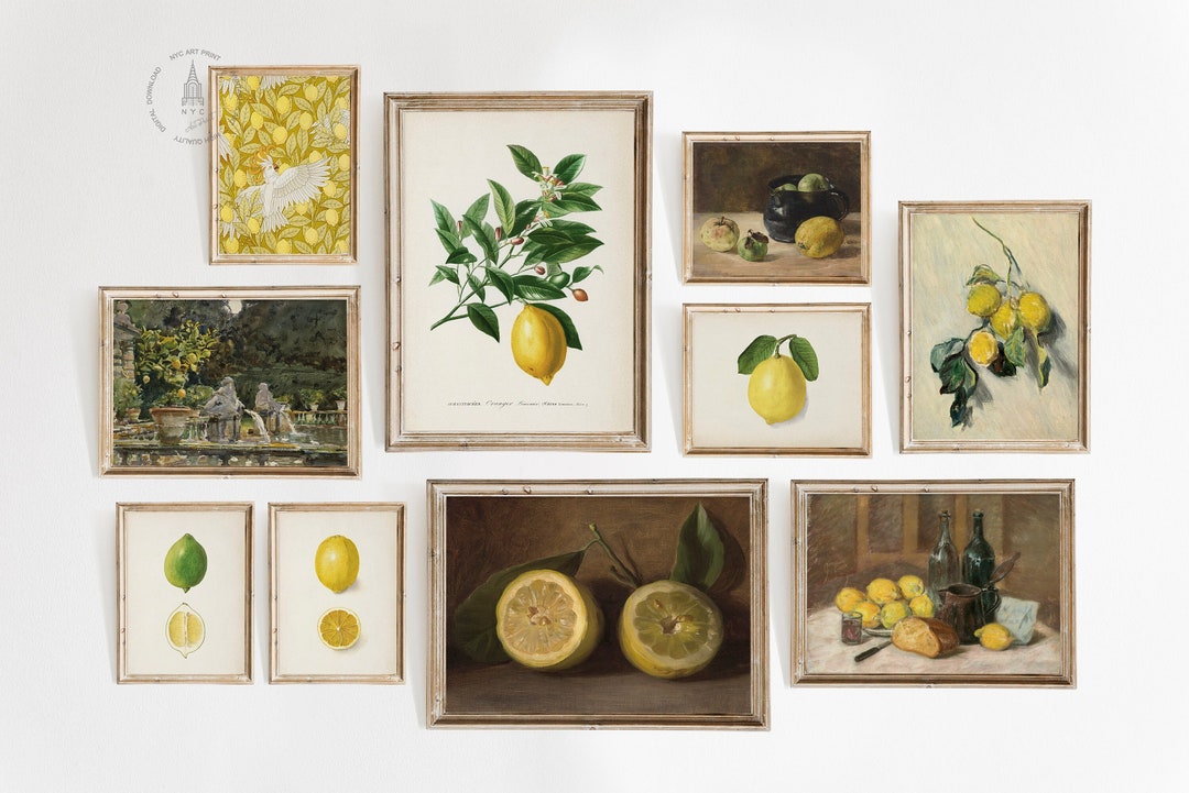 Vintage Lemon Gallery Wall Set of 10, Lemon Prints, Antique Fruit ...