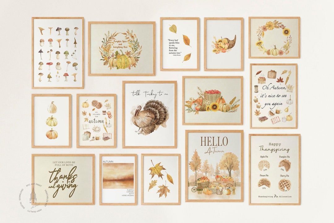 Thanksgiving Decor, Fall Wall Art, Autumn Gallery Wall Set of 20 ...