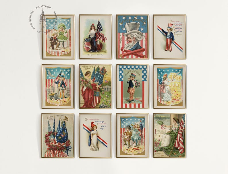 Set of 12 Vintage Patriotic Poster, 4th July, Uncle Sam Poster ...