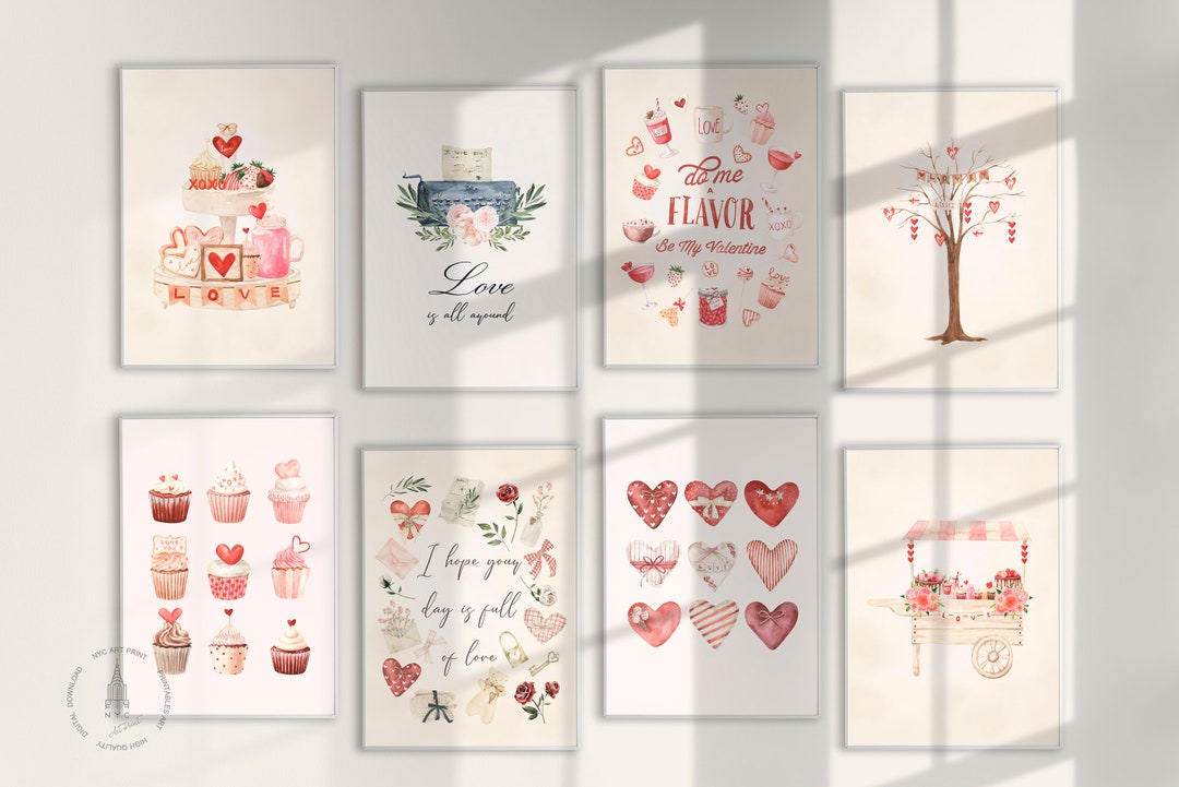 Valentines Gallery Wall Set of 8, Valentines Poster, Valentines Day ...