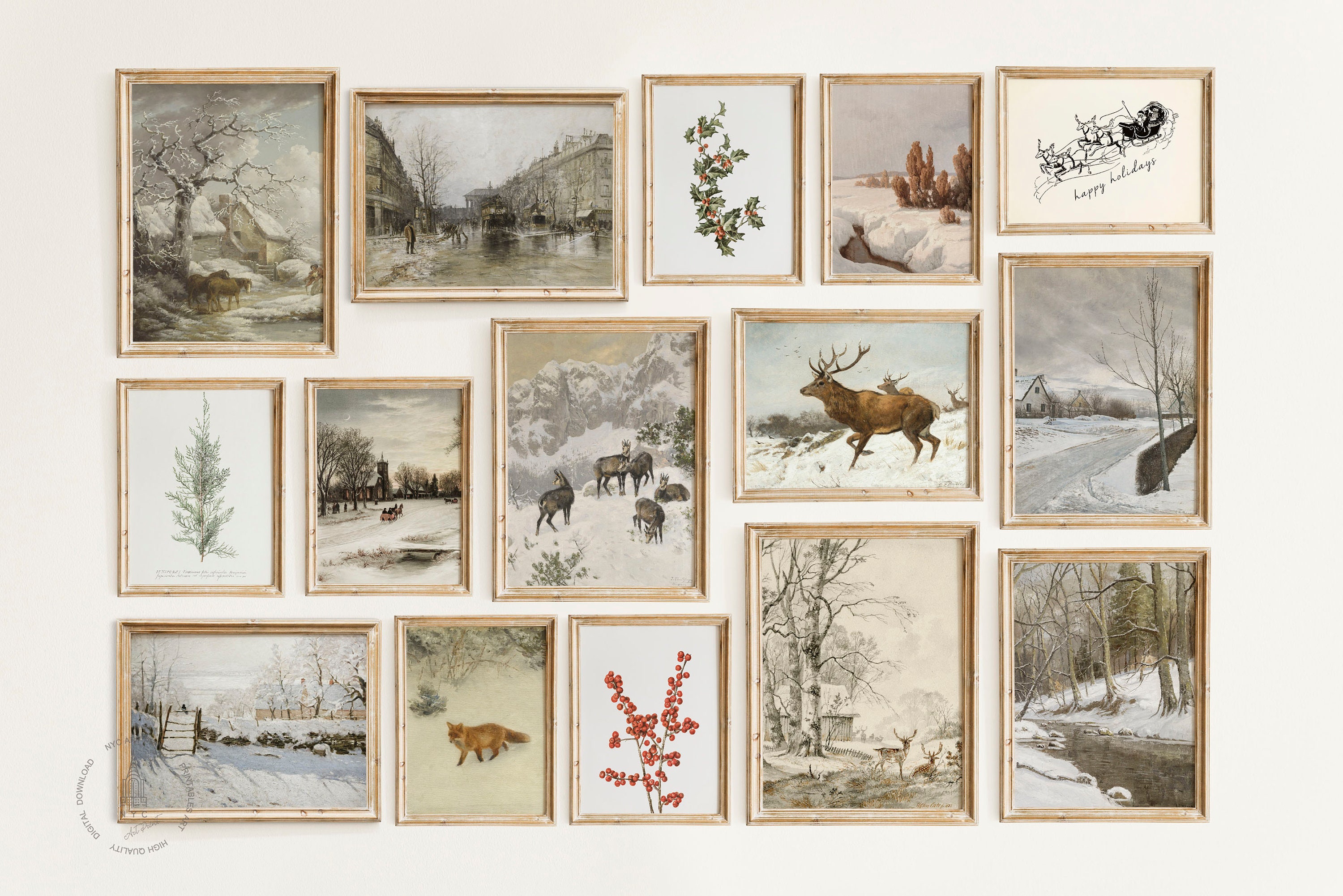 Christmas Prints Gallery Wall Set of 15, Vintage Christmas Printable ...