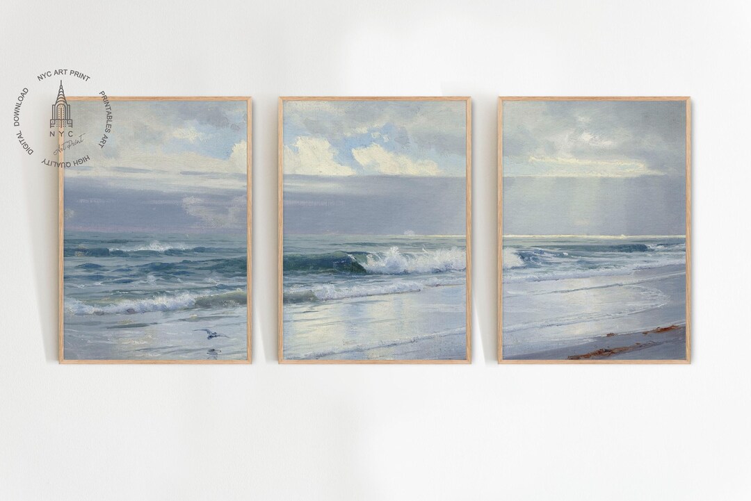 Set of 3 Seascape Painting, Nautical Home Decor, Coastal Prints ...