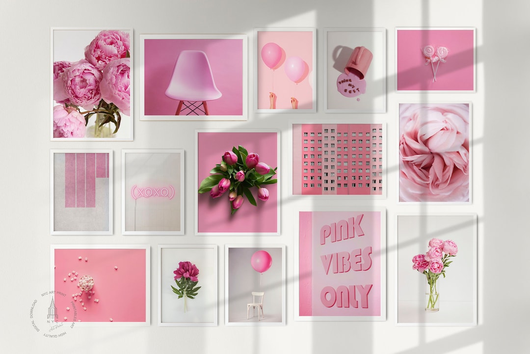 Blush Pink Prints Gallery Wall Set of 15, Pink Poster, Pink Wall Art ...