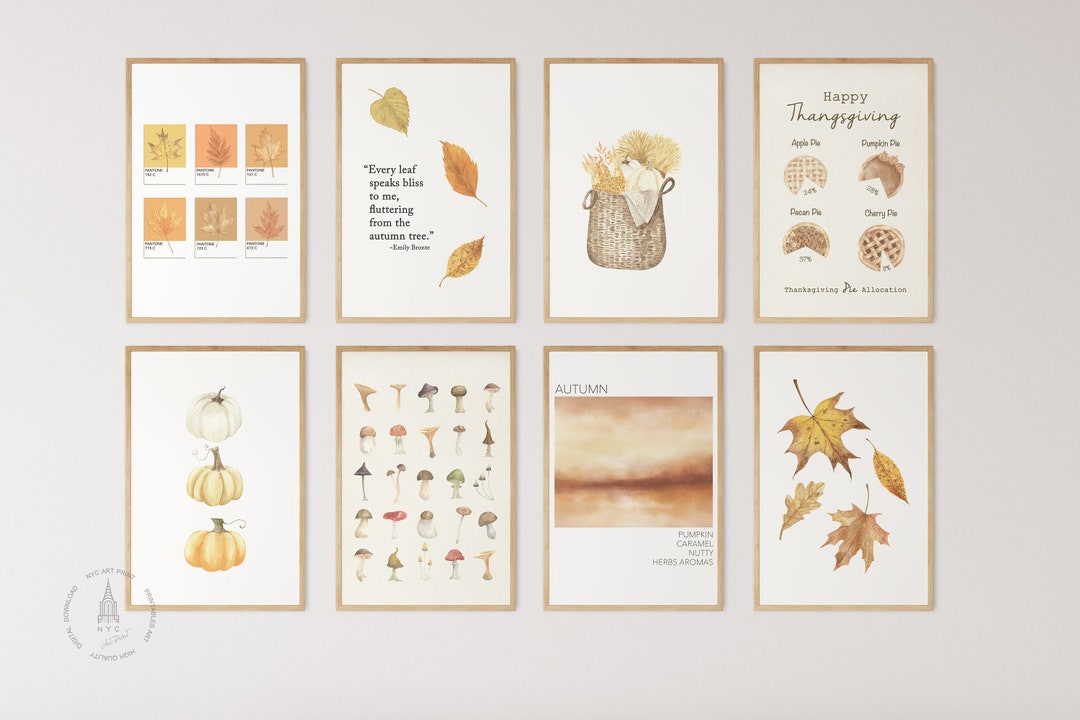Thanksgiving Decor, Halloween Art Print, Autumn Wall Art Set of 8, Fall ...