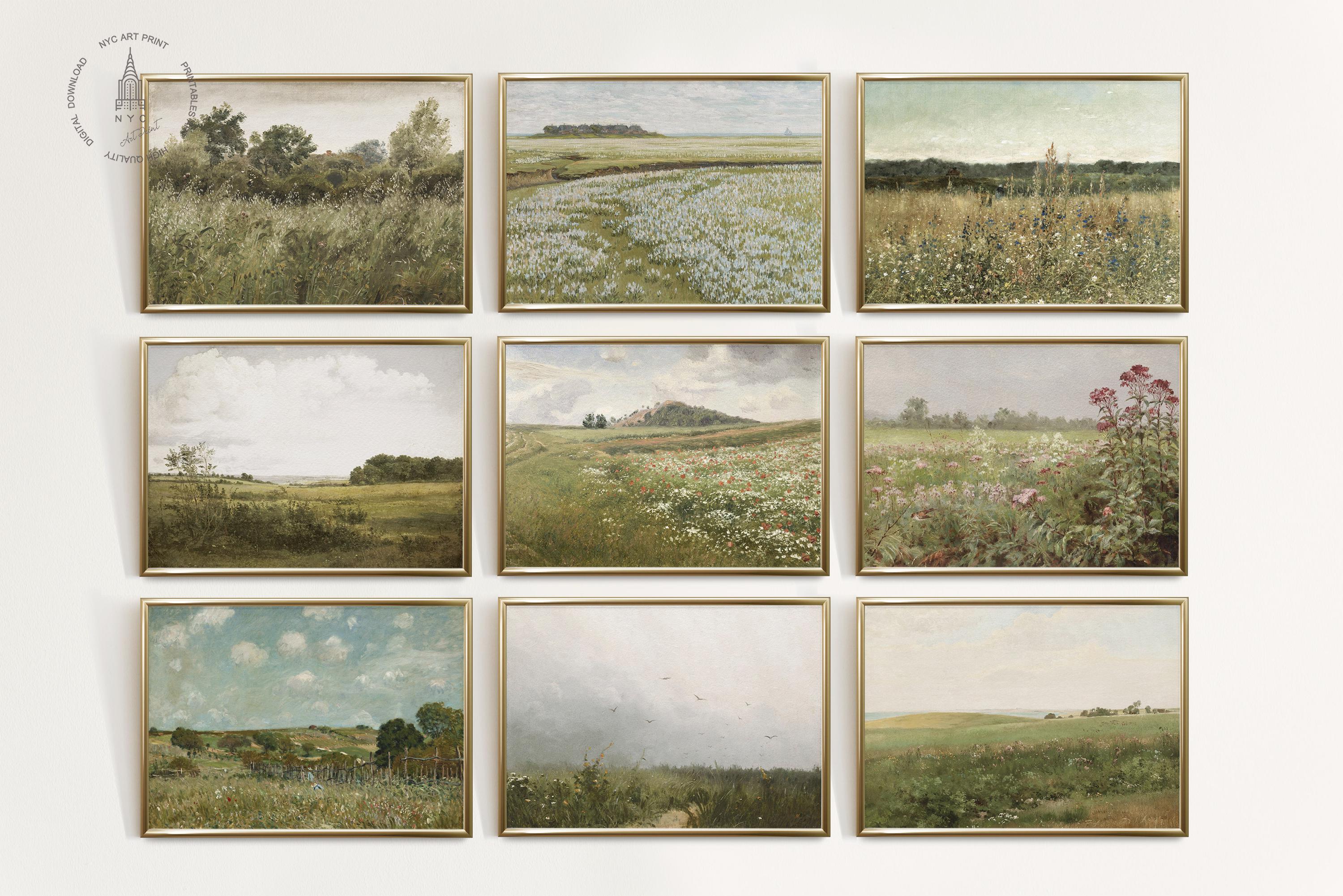 Set of 9 Vintage Wildflower Field Prints, Summer Landscape Print ...