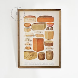 Vintage Cheese Print, Cheeses Printable Wall Art, Antique Cheese Chart ...