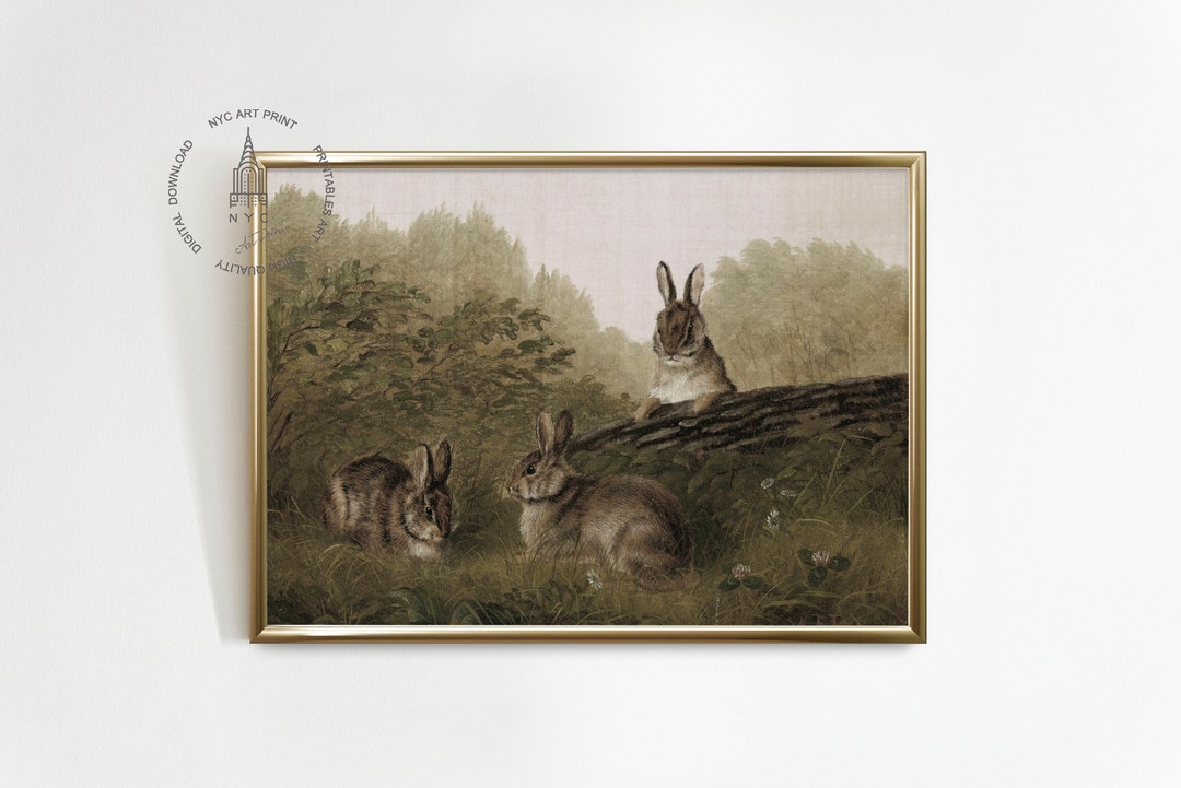 Vintage Rabbit Print, Antique Rabbit Painting, Easter Print, Easter ...