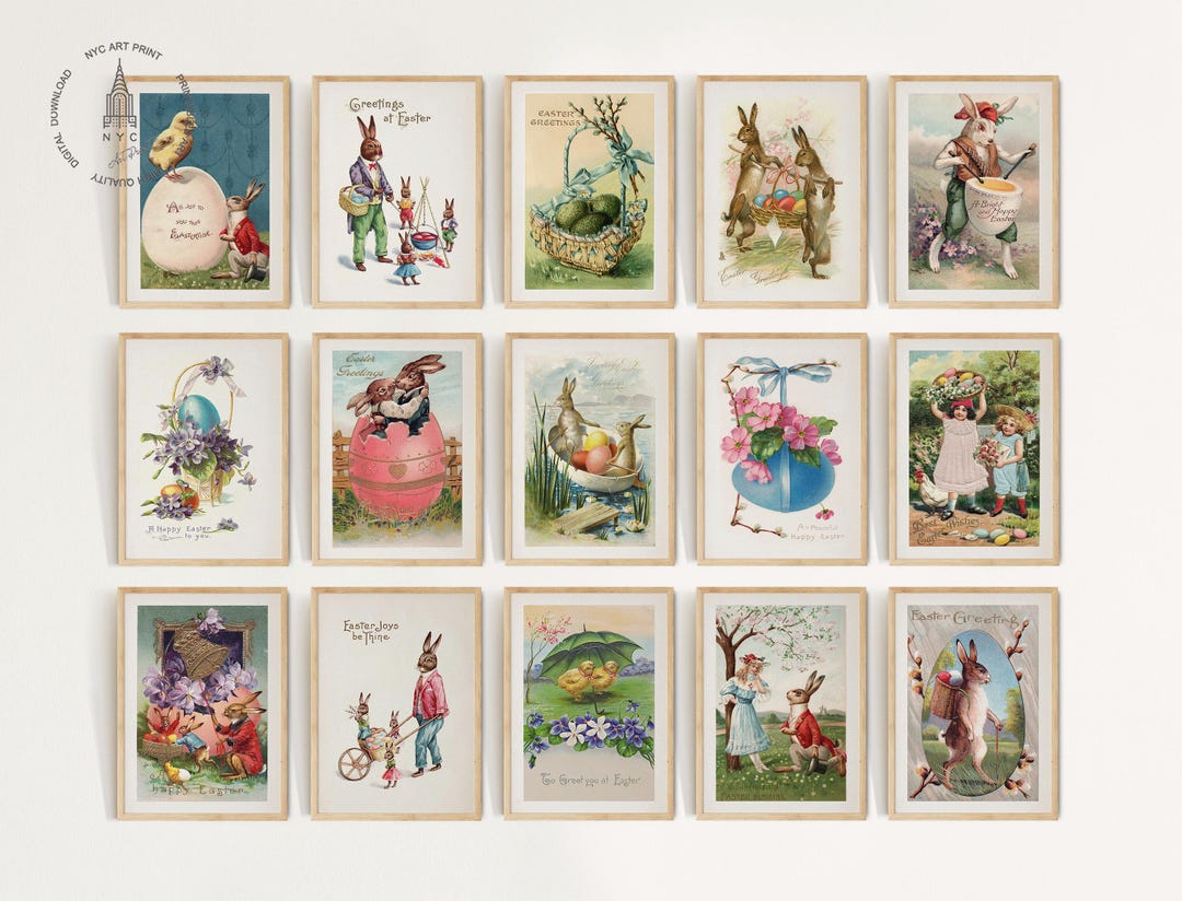 Vintage Easter Gallery Wall Set of 15, Spring Printable Wall Art ...