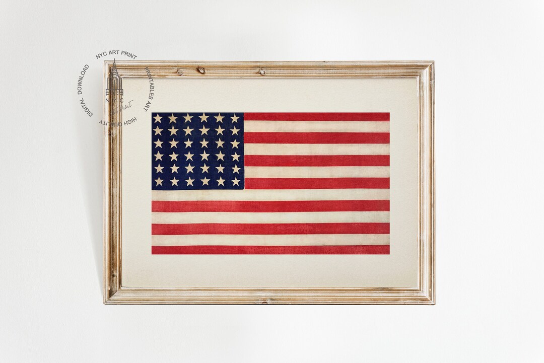 Vintage American Flag Print, 4th July Printable, USA Flag Wall Art ...