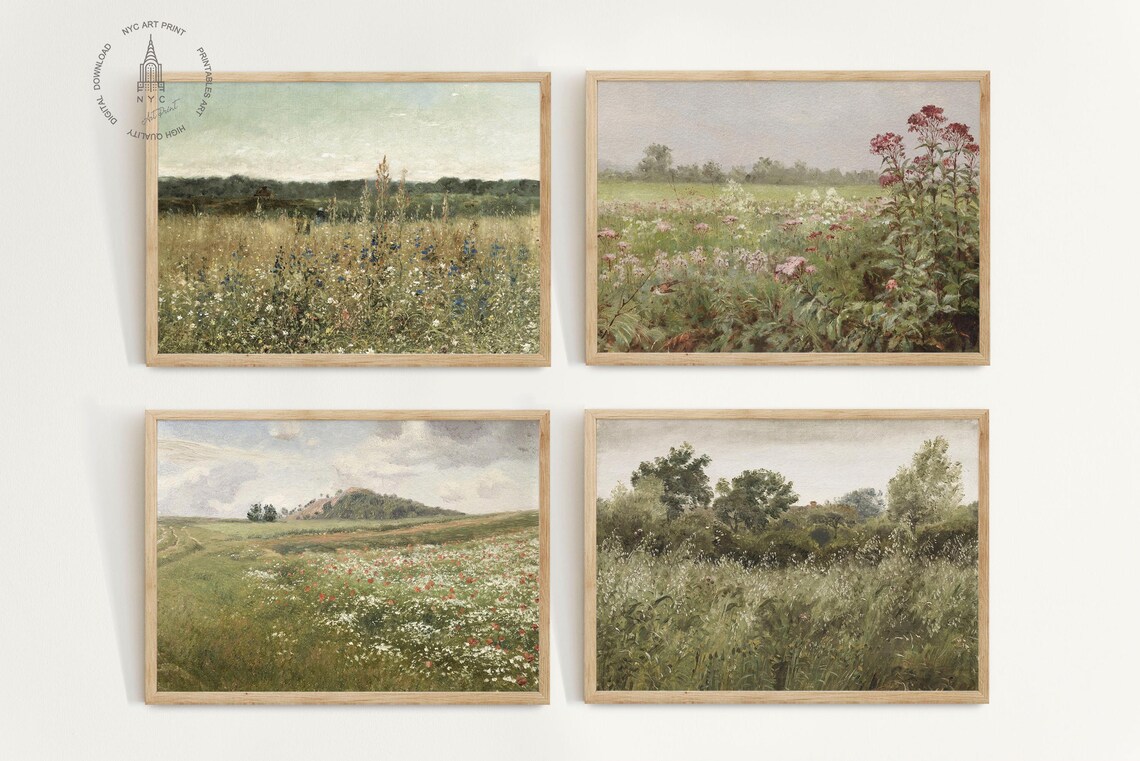 Set of 9 Vintage Wildflower Field Prints, Summer Landscape Print ...