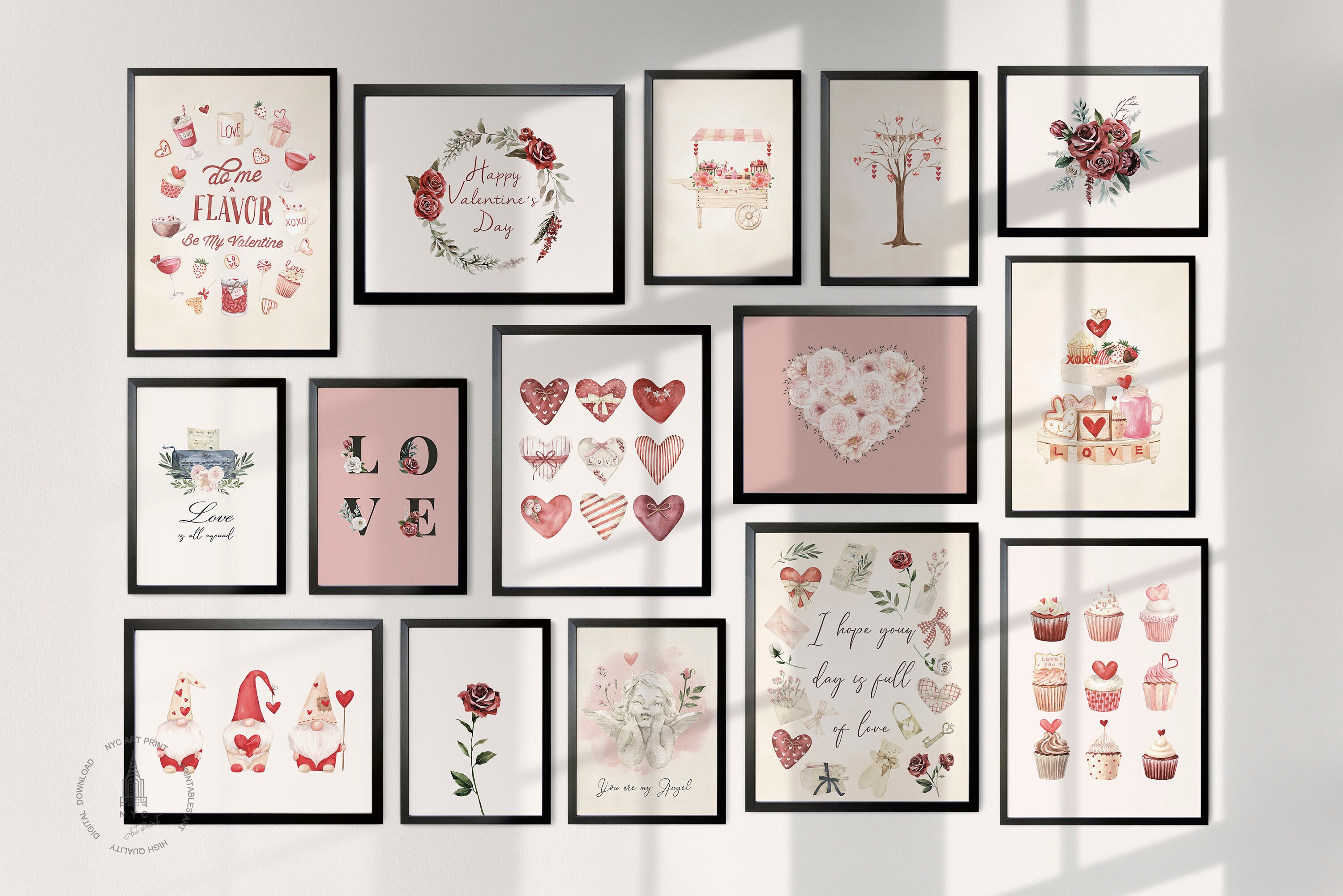 Valentines Gallery Wall Set of 15, Valentines Poster, Valentines Day ...