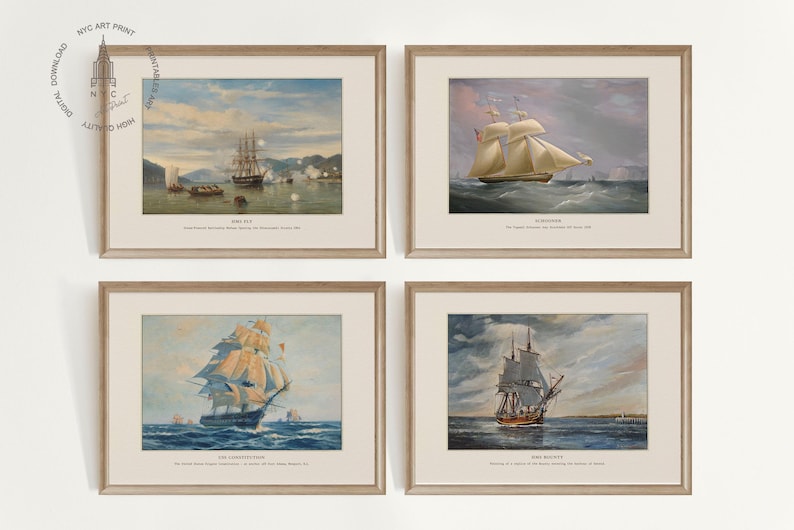 Vintage Warship Print Set: Nautical Navy Battleship Art (digital ...
