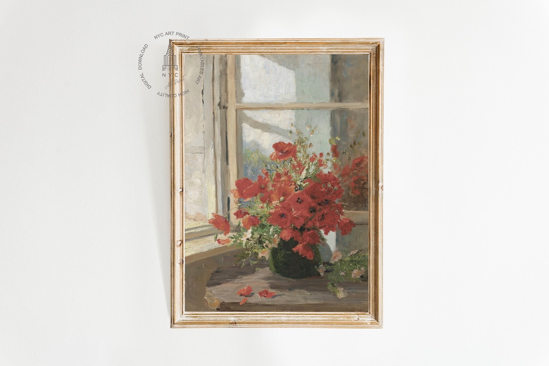 Vintage Poppy Prints, A Bouquet of Poppies by the Window, Vintage ...