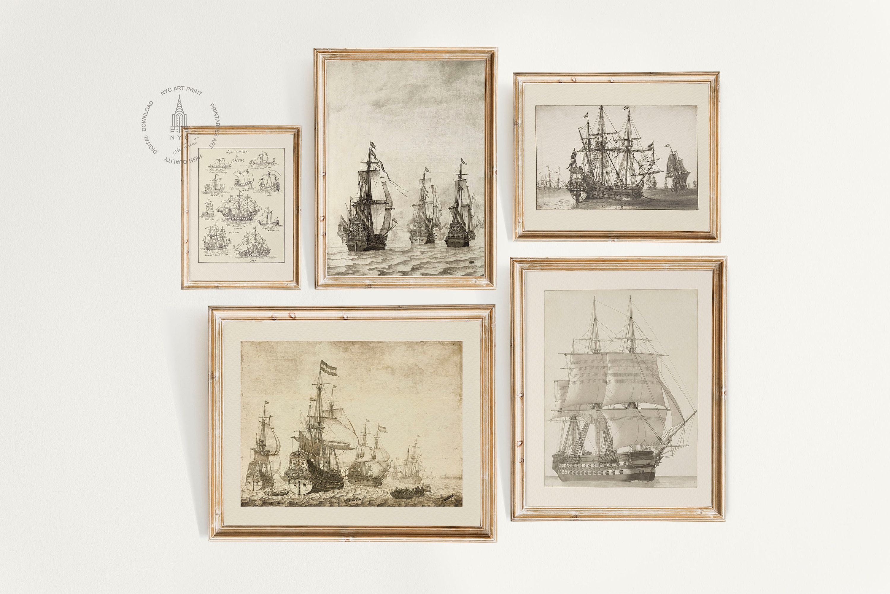 Vintage Warship Wall Art Set of 12, Sailing Ship Prints, Nautical ...