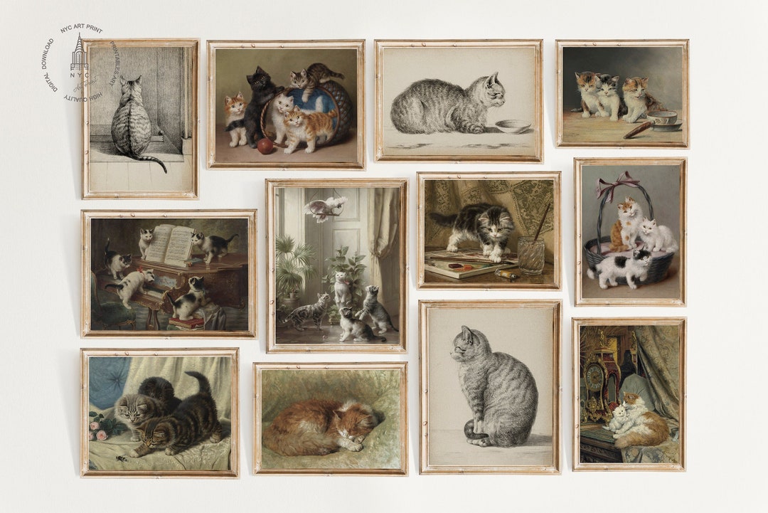 Vintage Cats Gallery Wall Set of 12, Cats Print, Vintage Antique Cat ...