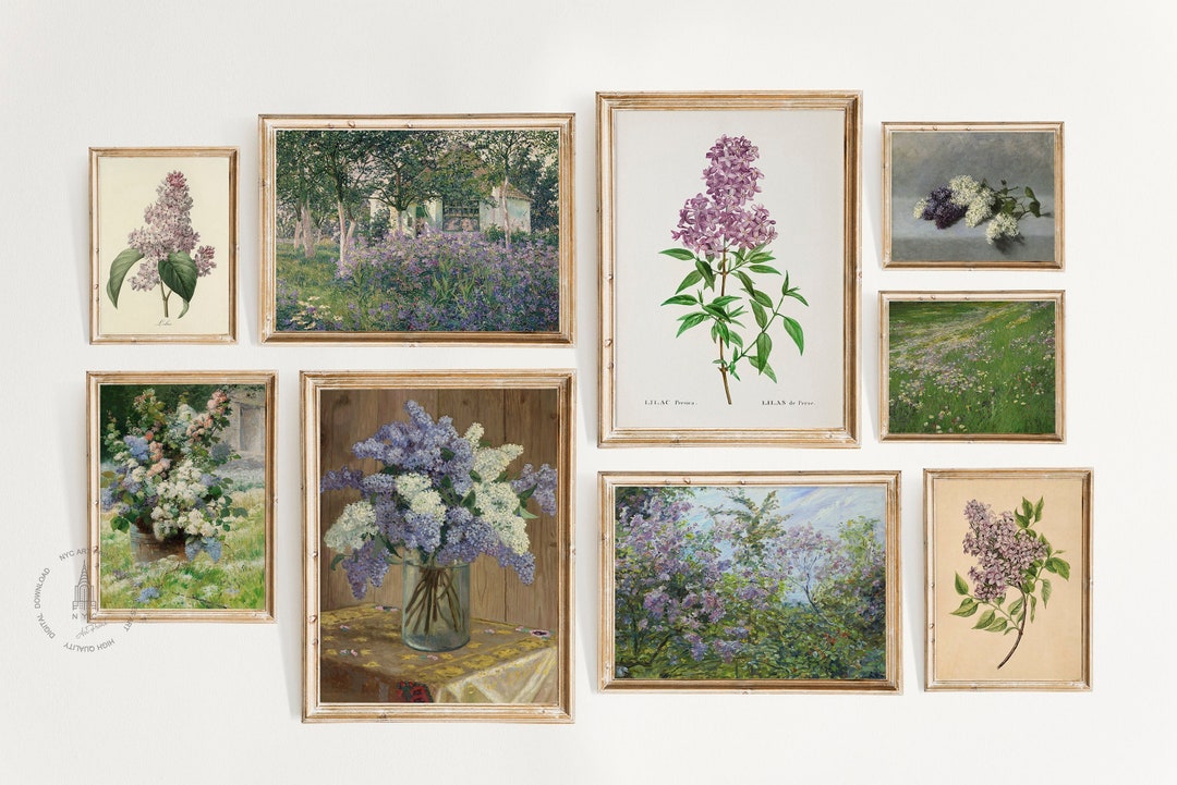Vintage Spring Summer Gallery Wall Set of 9, Blossoming Lilac Prints ...