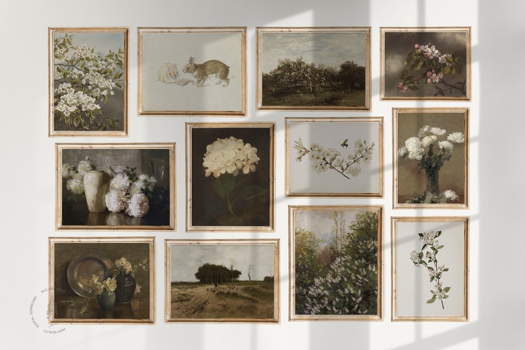 Vintage Spring Gallery Wall Set of 12, Rustic Printable Wall Art ...