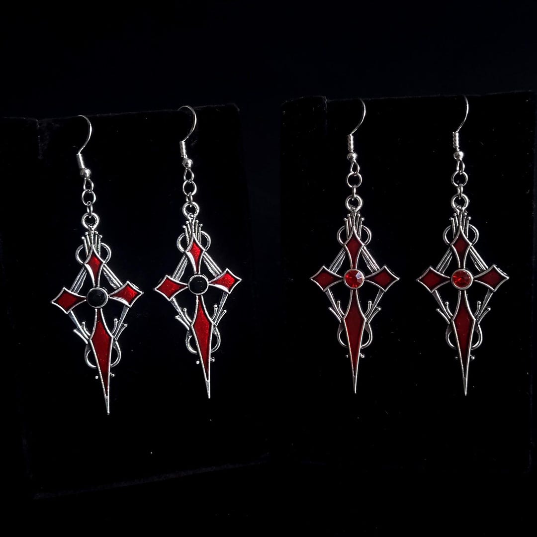 Red Gothic Cross Earrings | Vampire Costume, Silver Cross Charm With ...
