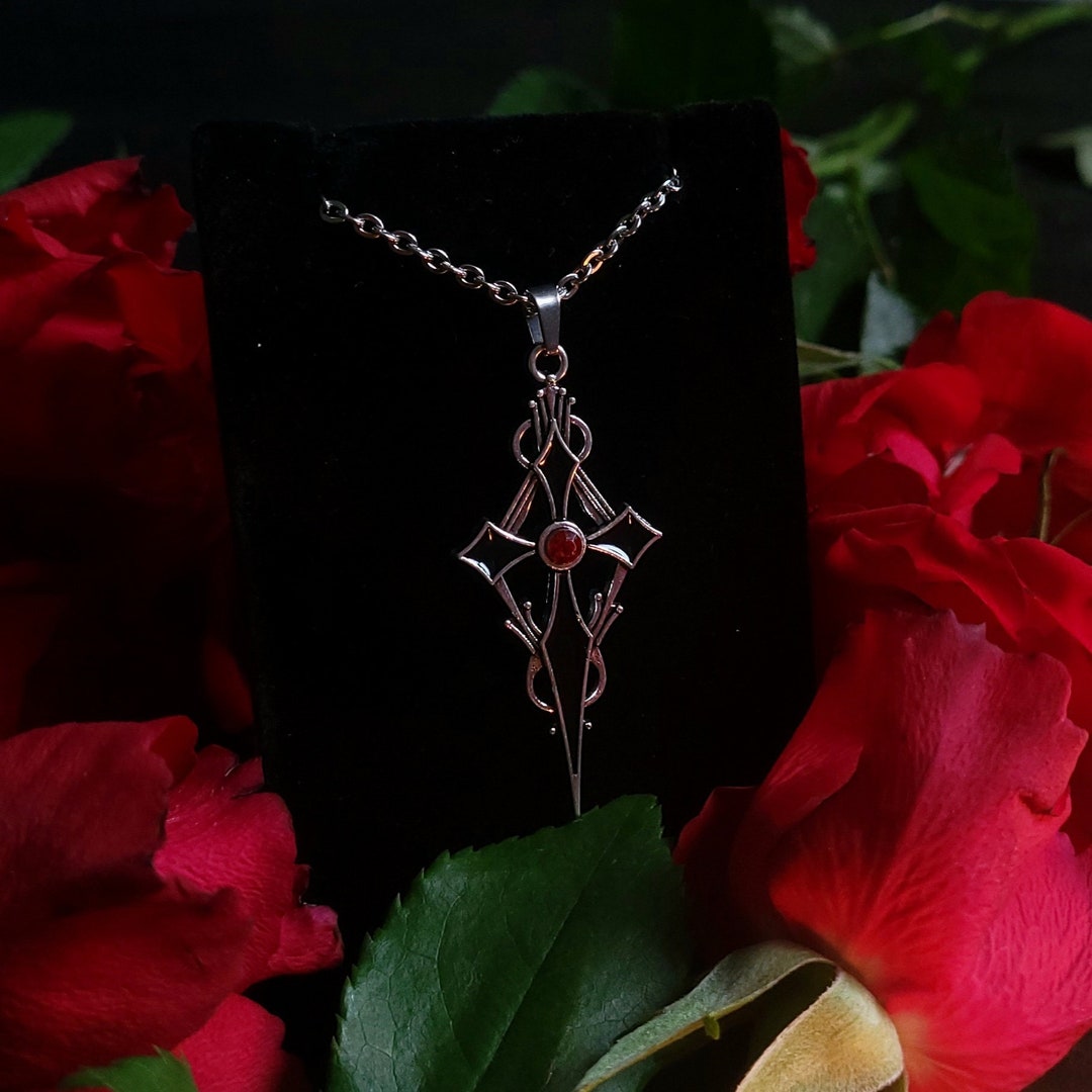 Gothic Cross Necklace Red Black Cross Necklace Custom Length Chain ...