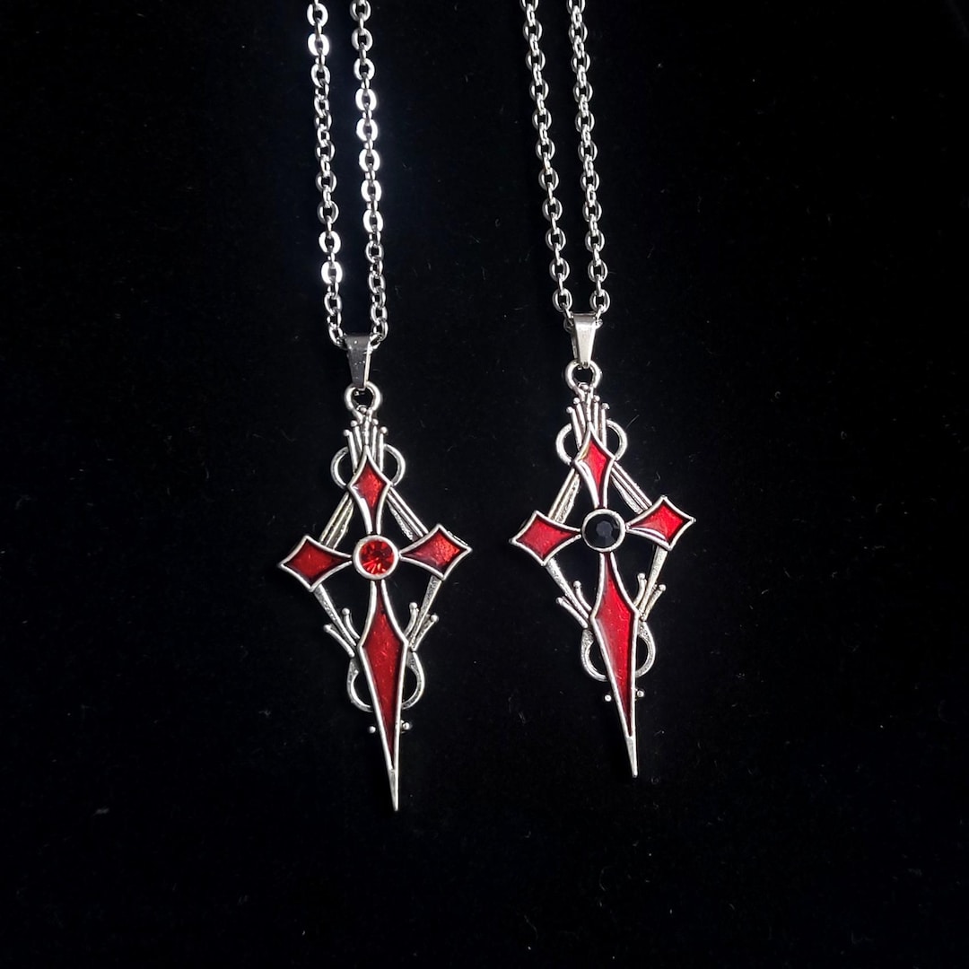 Red Gothic Cross Necklace | Vampire Costume, Silver Cross Charm With ...