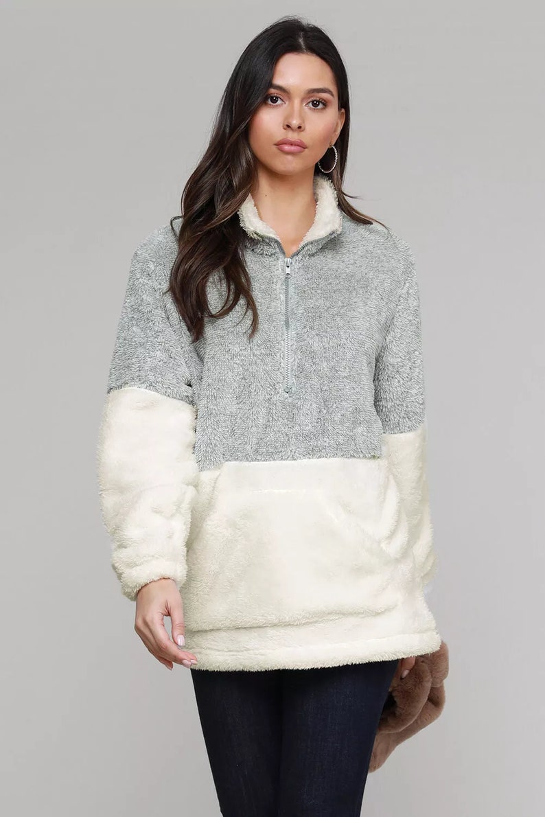 Oversize Fluffy Fleece Pullover Zip Neck Multi Color - Etsy