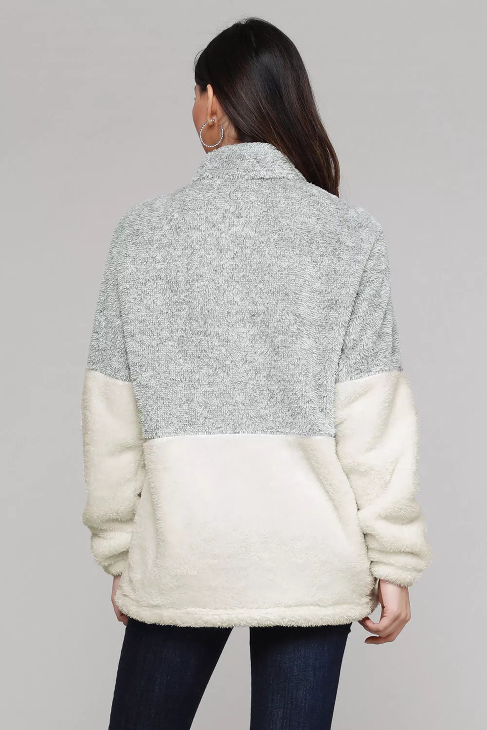 Oversize Fluffy Fleece Pullover Zip Neck Multi Color - Etsy