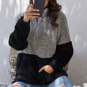 Oversize Fluffy Fleece Pullover Zip Neck Multi Color - Etsy
