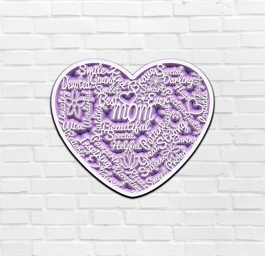3D Mom Typography Word Art Mothers Day SVG Mum Heart Multilayer Panel ...