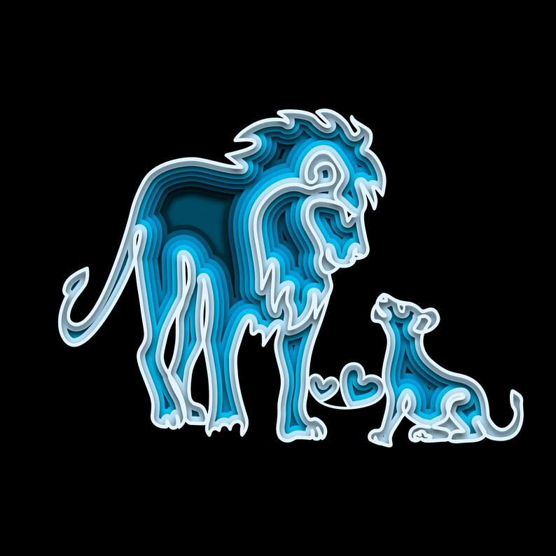 Lion SVG Dad Svg Cub Baby 3D SVG Files Multi Layer Panel Cutting Dxf ...