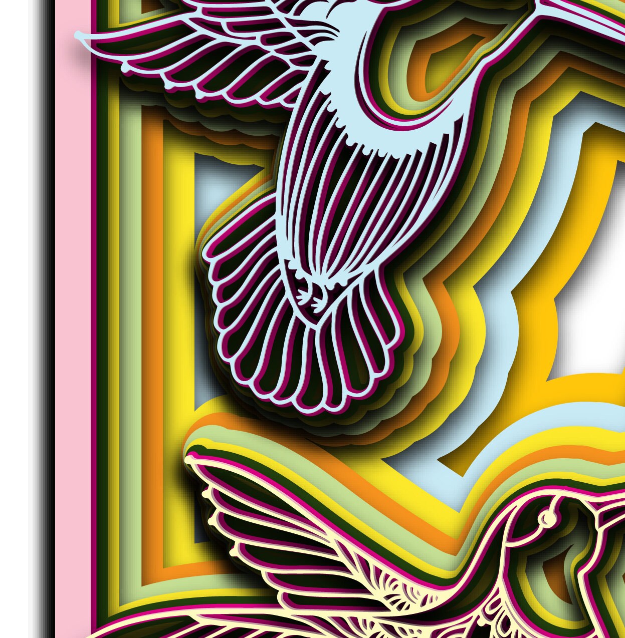 3D Hummingbird Two Birds Floral SVG 3D Multilayer Panel SVG Files ...