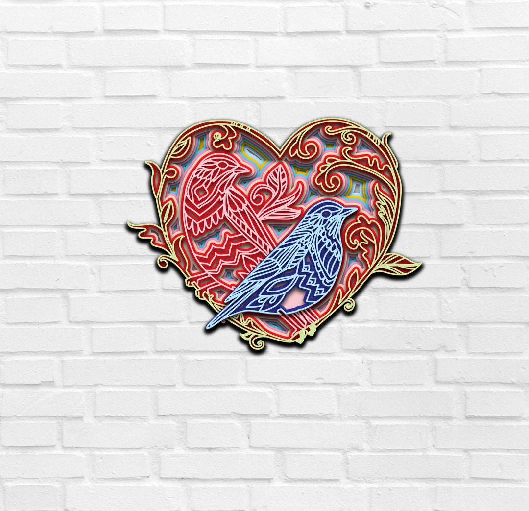 3D Birds Pair Love Birds Floral SVG 3D Multilayer Panel SVG Files ...