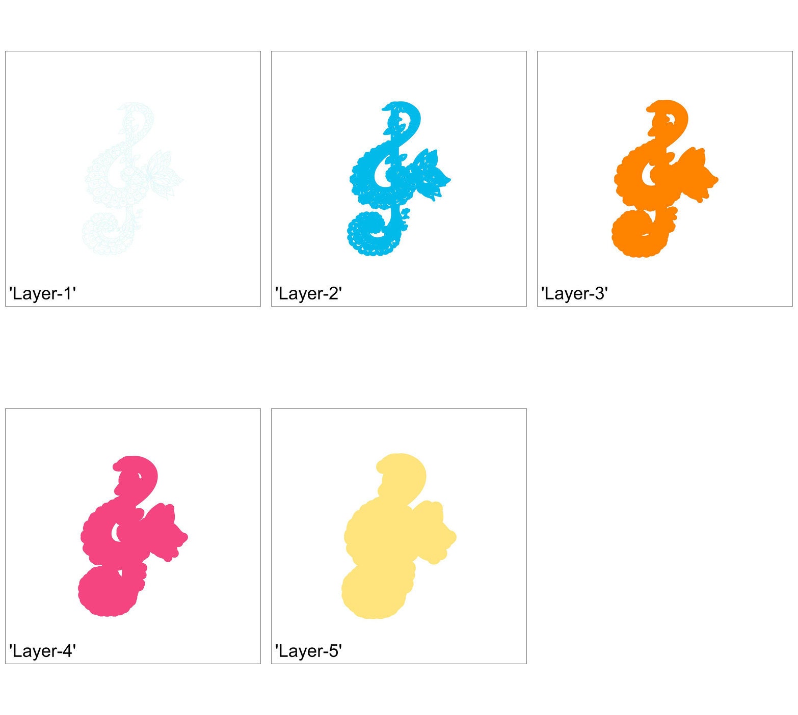 Treble Clef 3D Mandala SVG Files Multilayer Panel for Laser Cutting DXF ...