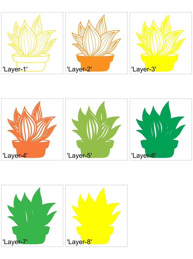 3D Leaves Plant Planter SVG 3D Multilayer Panel SVG Files Cutting DXF ...