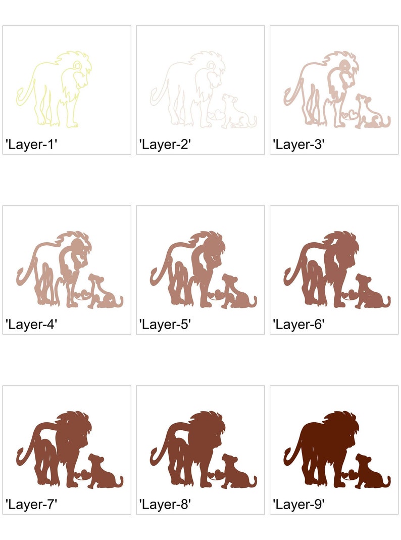 Lion SVG Dad Svg Cub Baby 3D SVG Files Multi Layer Panel Cutting Dxf ...