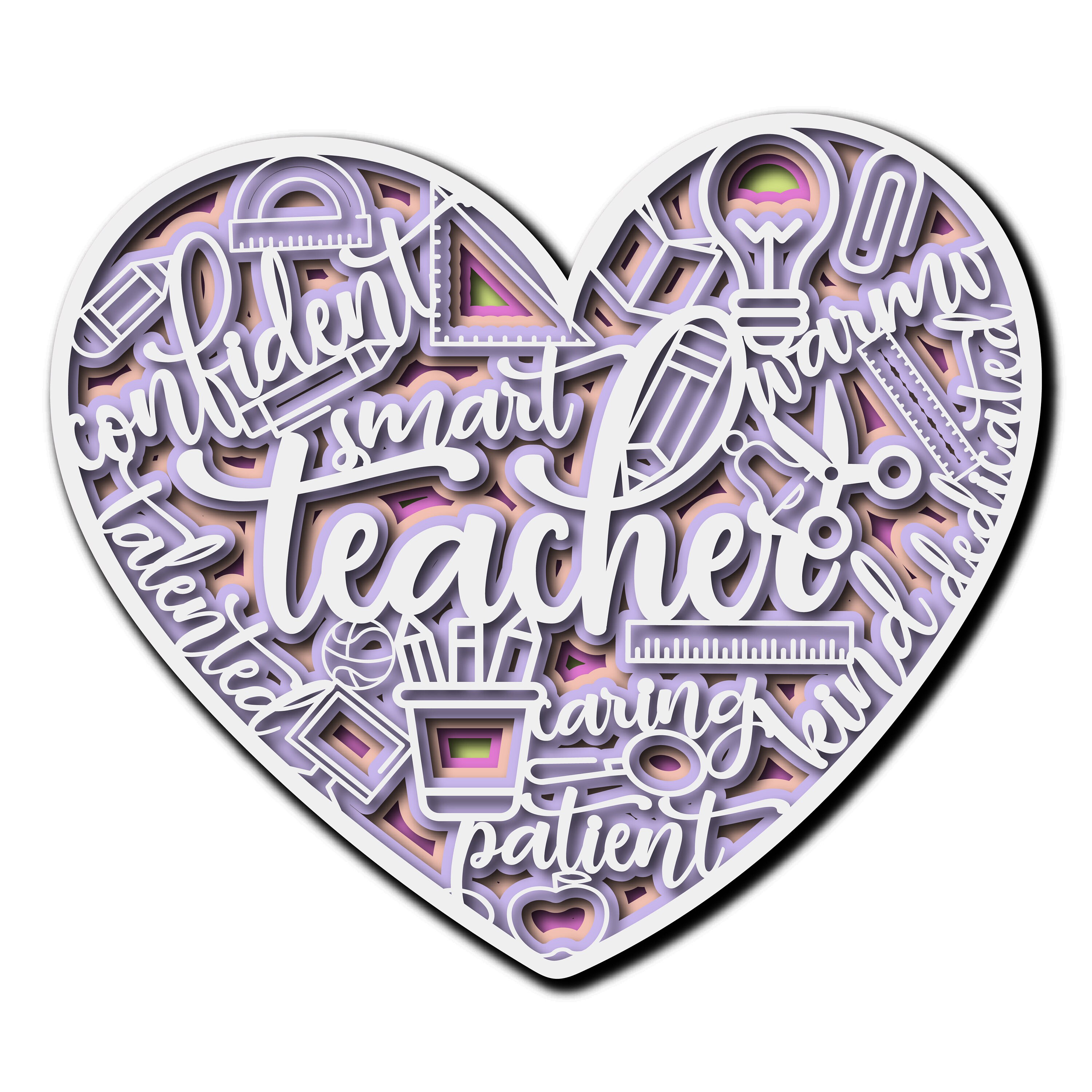 Teacher SVG School Teacher Appreciation 3D Zentangle Multi Layer Panel ...
