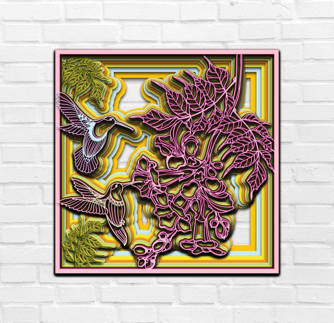 3D Hummingbird Two Birds Floral SVG 3D Multilayer Panel SVG Files ...