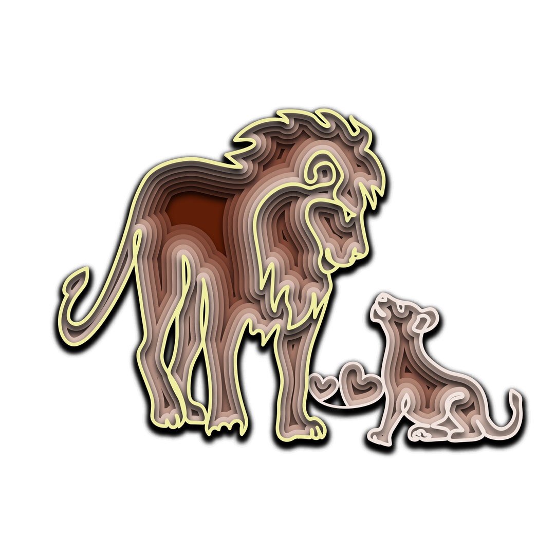Lion SVG Dad Svg Cub Baby 3D SVG Files Multi Layer Panel Cutting Dxf ...