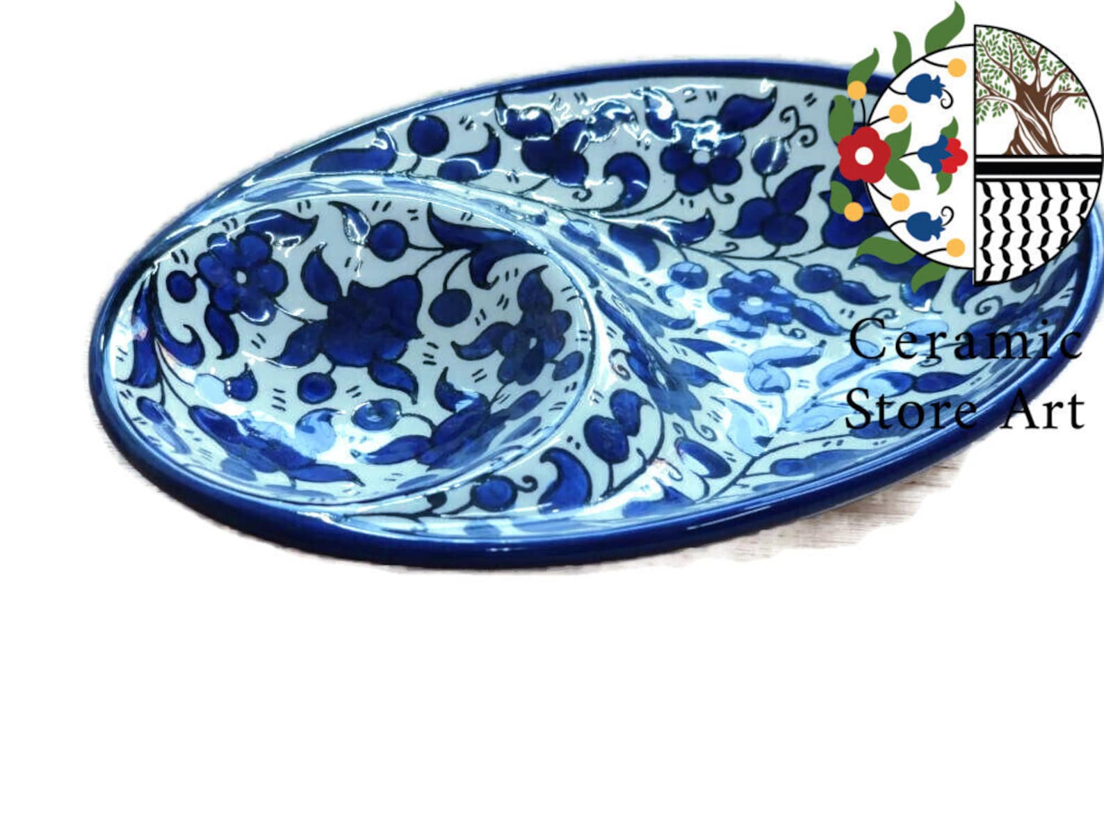 Oval Ceramic Serving Plate 2 Section Handmade Hand Painted - Etsy