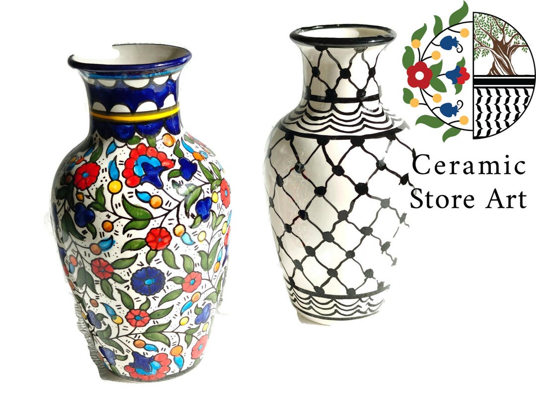 Keffiyeh Ceramic Flower Vase Modern Style | Hand Painted Floral Ceramic ...