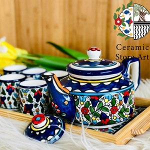 Palestinian Handmade Handpainted Drinkware Ceramic Tea Set | Multi ...