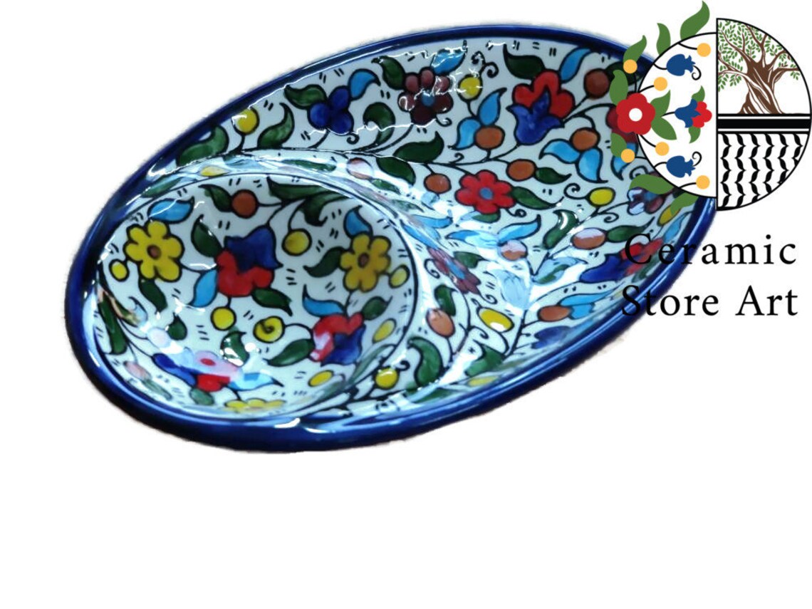 Oval Ceramic Serving Plate 2 Section Handmade Hand Painted - Etsy