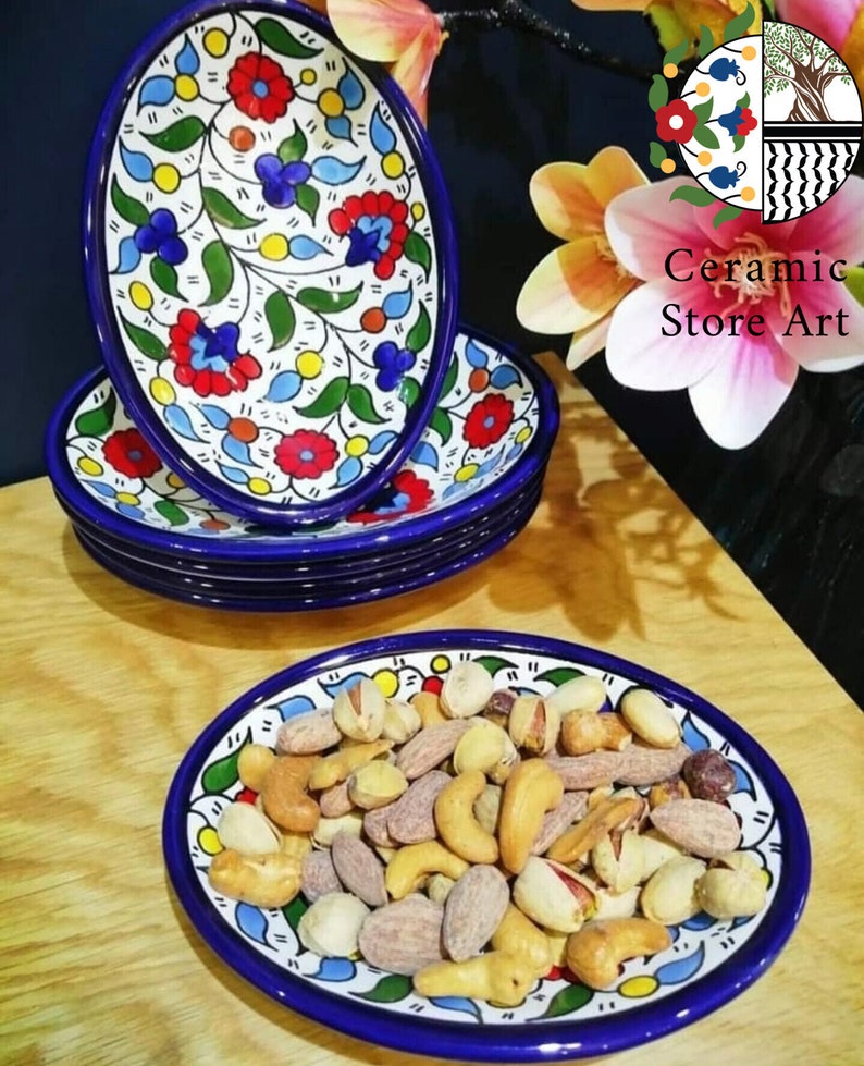 Oval Serving Plate Set Multi Colored Floral Handmade Hand | Etsy