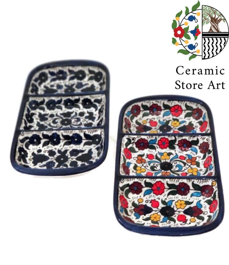 Handmade Palestinian Ceramic Serving Plate: Floral Divided Dish - Etsy